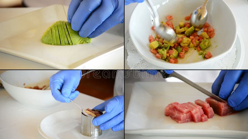 Collage of Hands of Professional Chef Cooking Ceviche Stock Footage ...