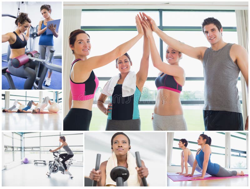 Collage of Happy People at the Gym Stock Photo - Image of health, club ...
