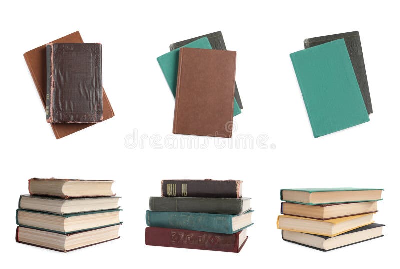 Collage with Old Hardcover Books Isolated on White Stock Photo - Image ...