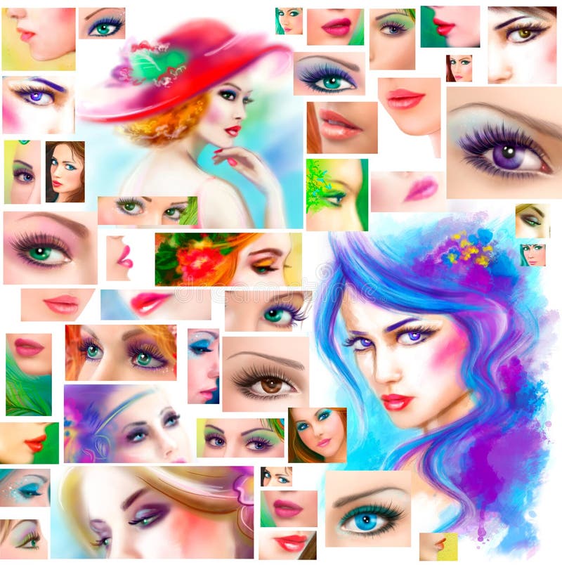Collage Hermoso De La Cara De La Mujer Ejemplo Abstracto De La Moda ...