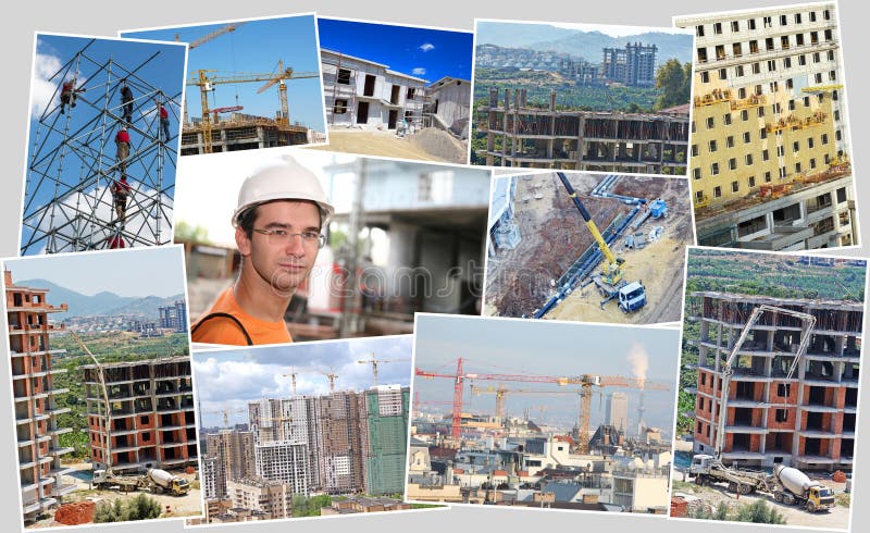 Construction Work Site Collage Photos, High-rise Stock Photo - Image of ...