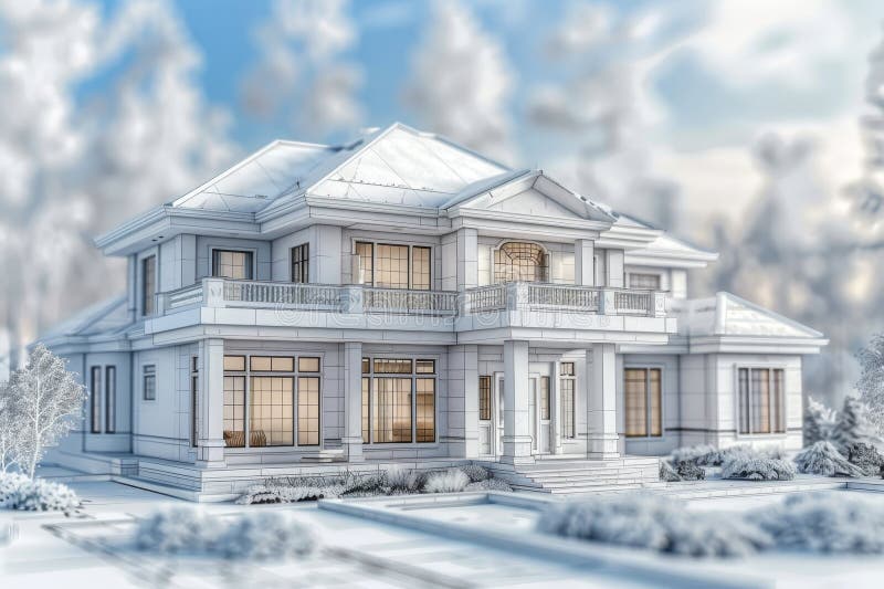 Collage of House Construction Blueprints Featuring a Central Modern ...