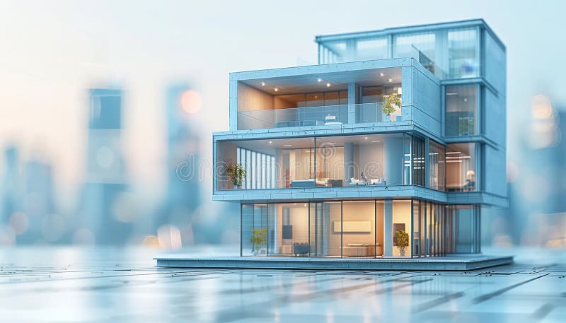 Collage of House Construction Blueprints with a Modern Home Centered in ...