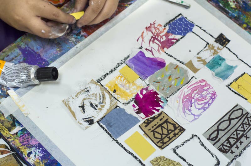 A Collage House with a Variety of Drawn and Graphic Textures Stock ...