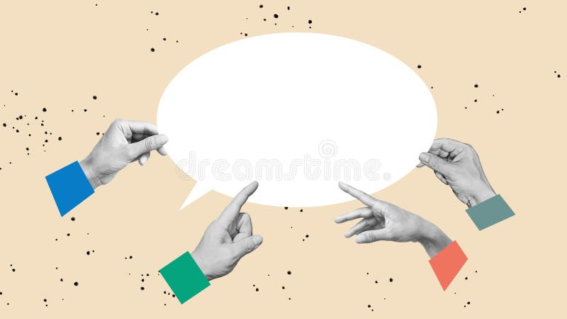 Collage with Human Hands Holding Speech Bubble Symbolizing ...