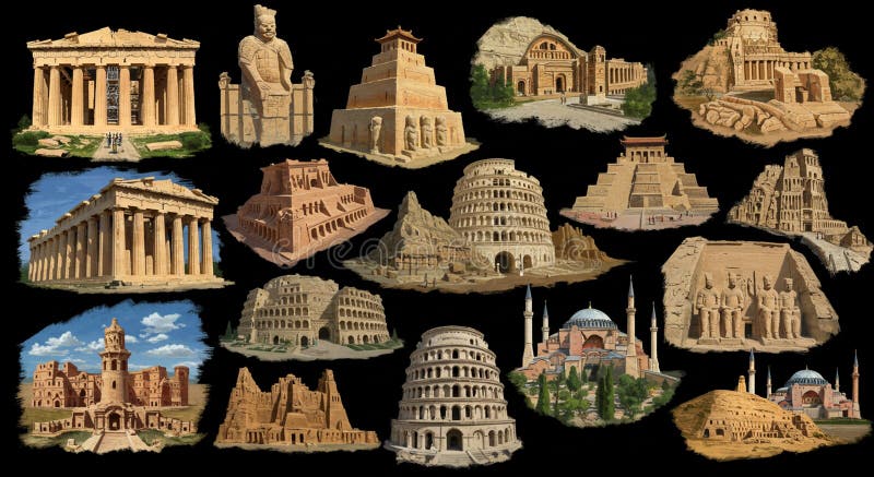 A Collage of Iconic Architectural Landmarks Includes Various Ancient ...