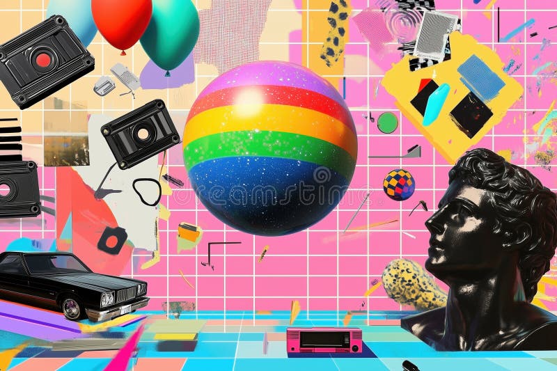 A Collage of Iconic Elements from the 1980s Ai Illustration Stock ...