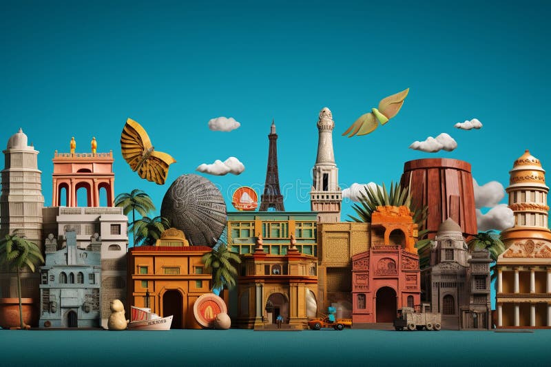 Collage with Landmarks Country a Collage with Horse Riders and Photos ...