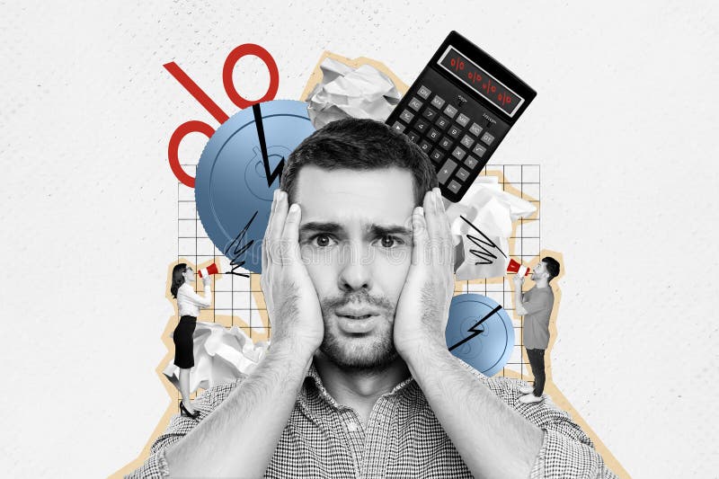 Collage Illustration Creative Picture Poster Stressed Panic Businessman ...