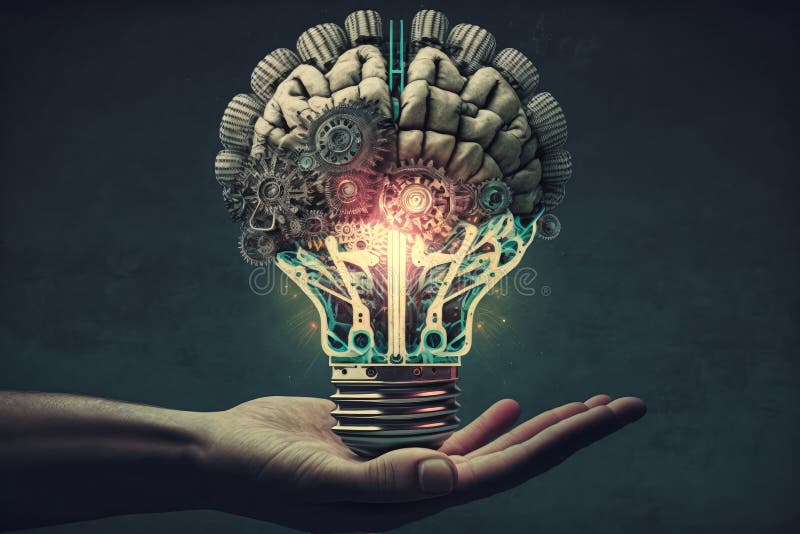 Concept Illustration of an Idea Using a Collage of Brain and Lightbulb ...