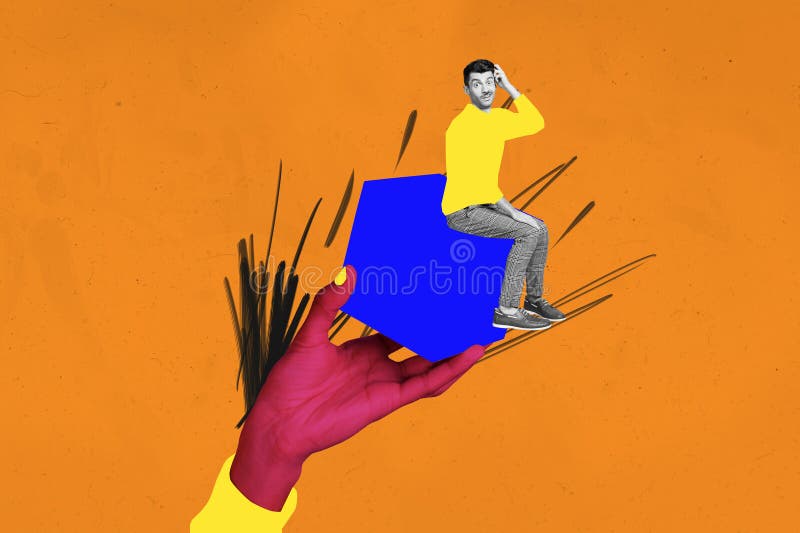 Collage Image of Arm Hold Mini Black White Effect Guy Sit Square ...