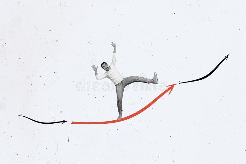 Collage Image Artwork of Cheerful Positive Glad Man Balancing Arrow ...