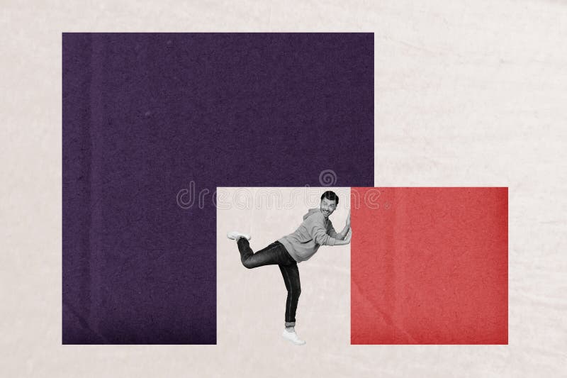 Collage Image Artwork of Crazy Funny Guy Push Heavy Object Work Hard ...