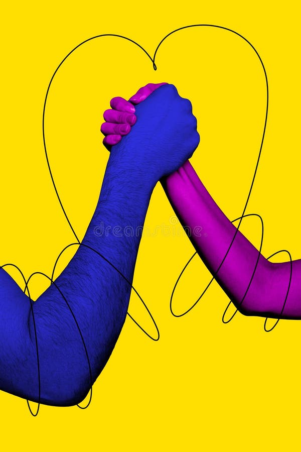 Collage Image Artwork of Two Hands Touch Strong Together Team Power ...