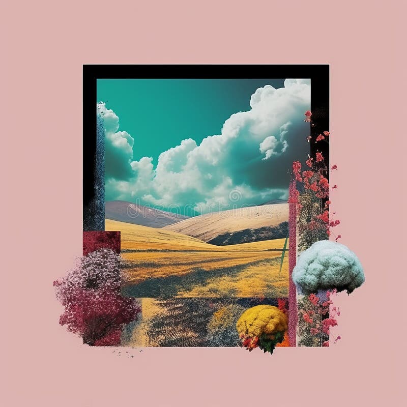 A Collage of an Image of a Field with Clouds in the Sky Stock Photo ...