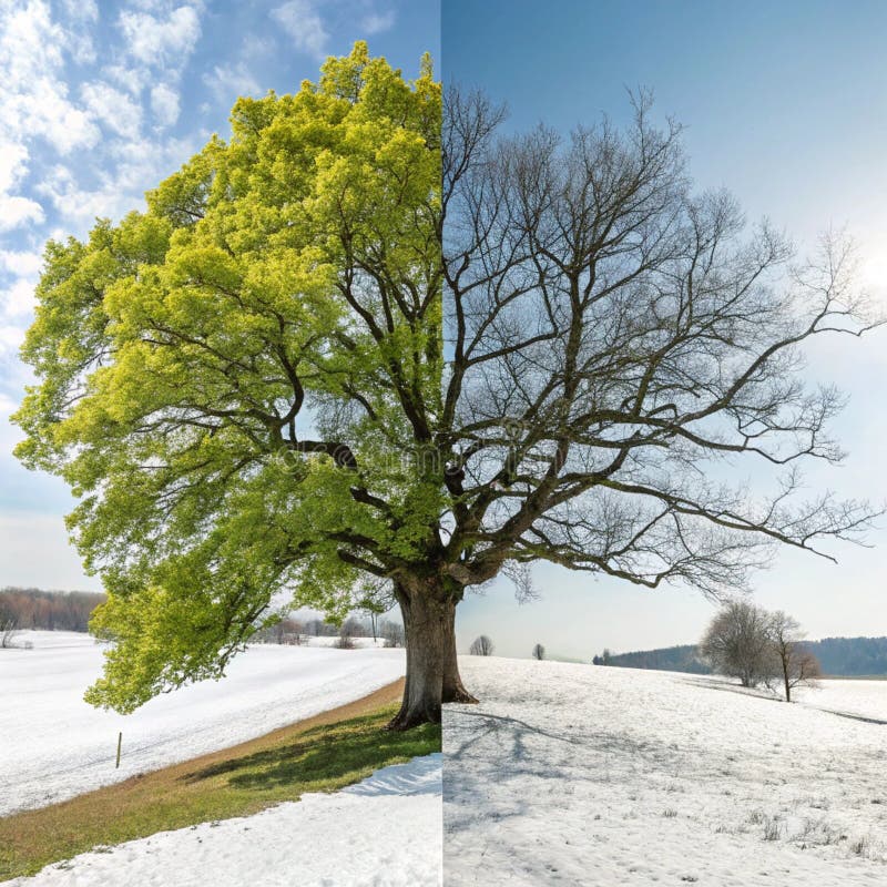 Collage Tree Winter Vs. Summer Stock Illustration - Illustration of green, landscapephotography ...