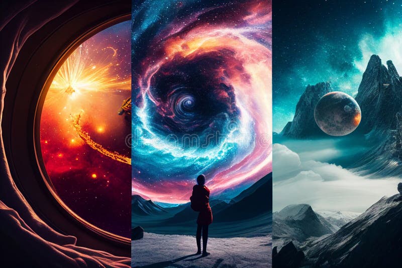 Collage Image of Three Different Cosmic Space Scenes. Generative AI ...