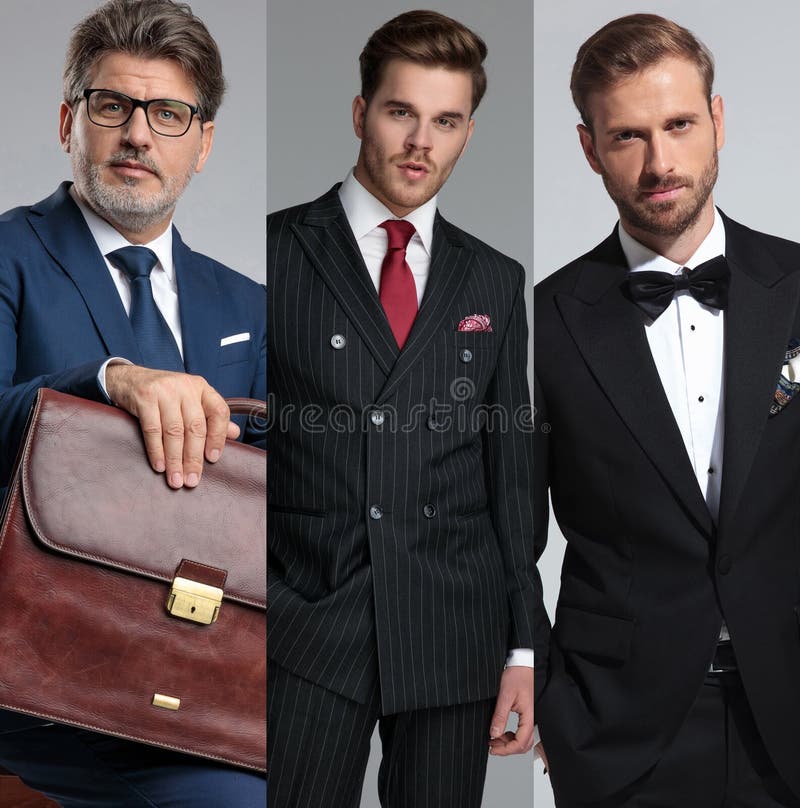 Collage Image of Three Elegant Men Posing Stock Image - Image of ...