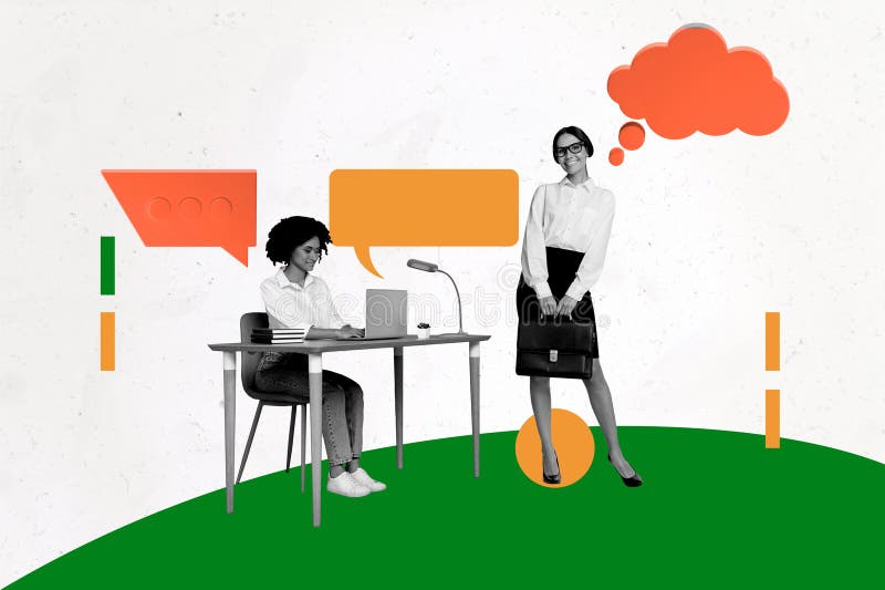 Collage Image of Young Office Employee and Chief Assistant Working ...