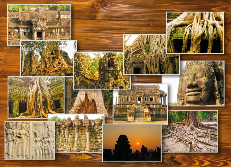 The Collage from Images of Angkor Wat in Cambodia Stock Image - Image ...