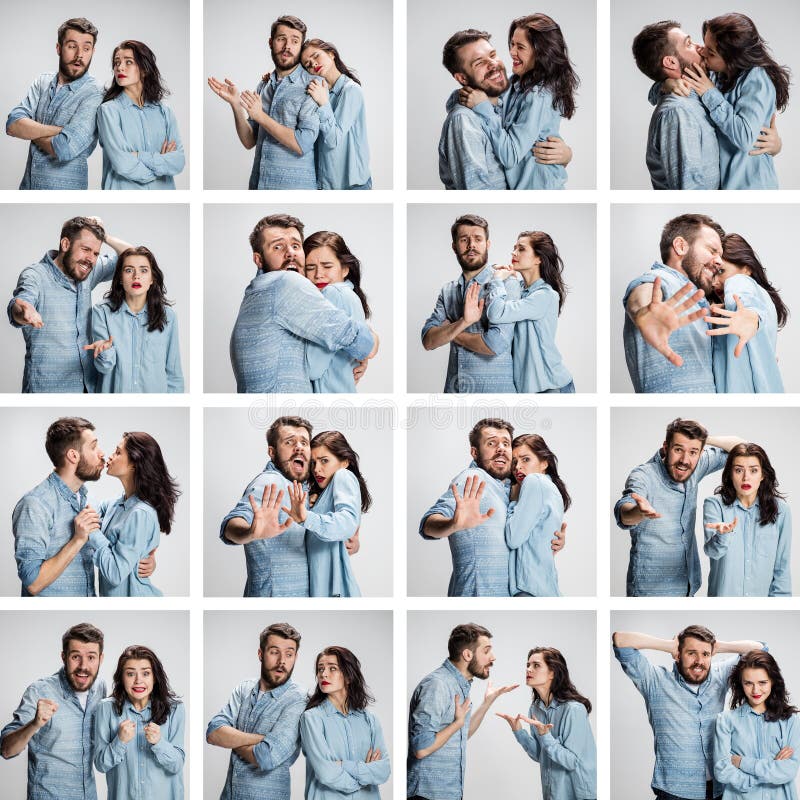 The Collage from Images of Couple on Gray Background Stock Photo ...