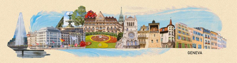 The Collage from Images of Geneva, Switzerland Stock Photo - Image of ...