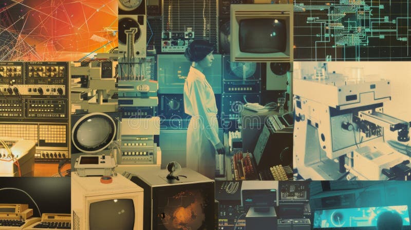 A Collage of Images Showing the Evolution of Technology from Vintage ...