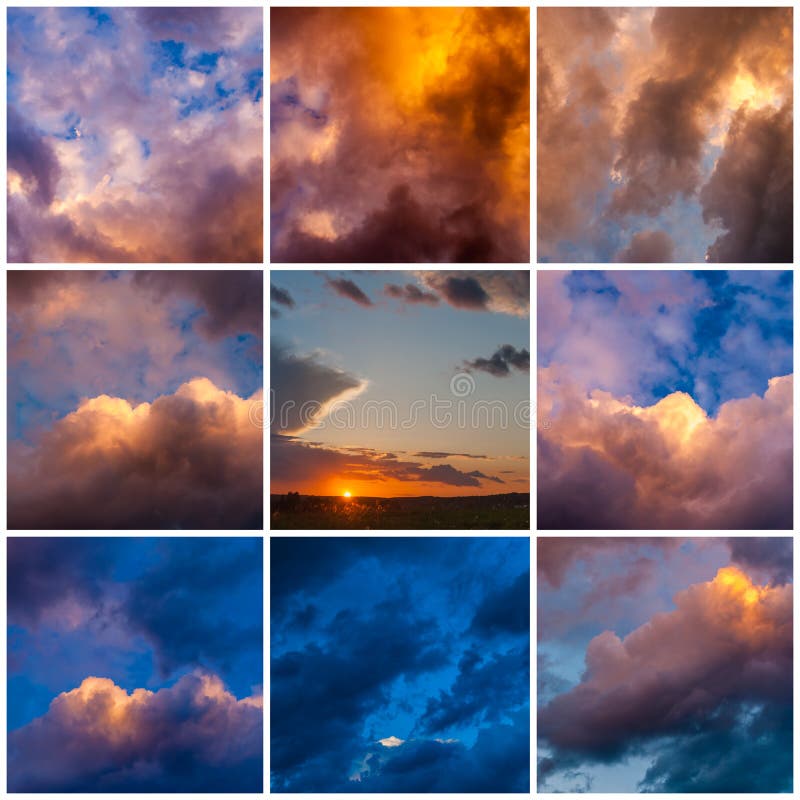 Collage of Sky Images with Different Types of Clouds at Different Times ...