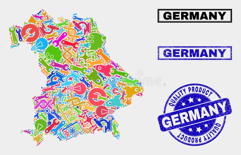 Collage of Industrial Germany Map and Quality Product Stamp Stock ...