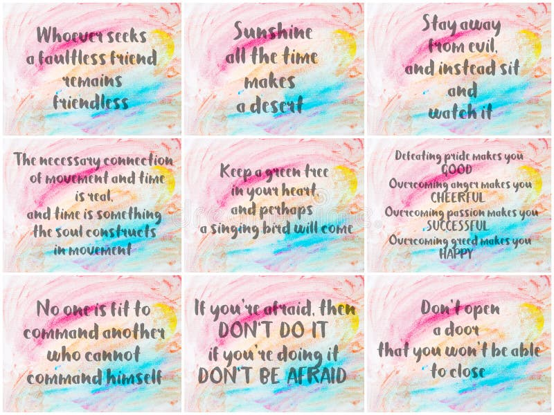Collage of Inspirational Messages Over Abstract Water Color Backgrounds ...