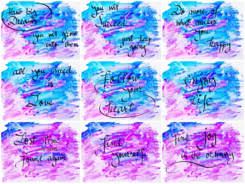 Collage of Inspirational Messages Over Abstract Water Color Backgrounds ...