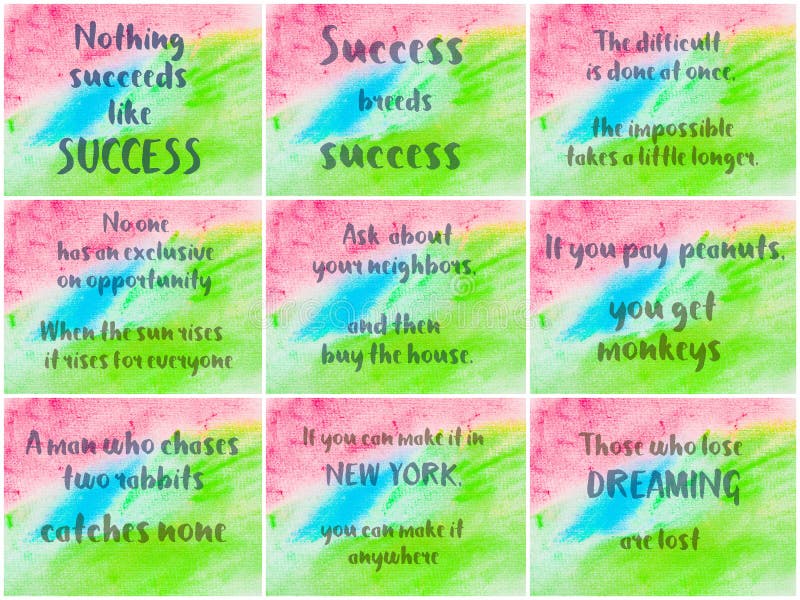 Collage of Inspirational Messages Over Abstract Water Color Backgrounds ...