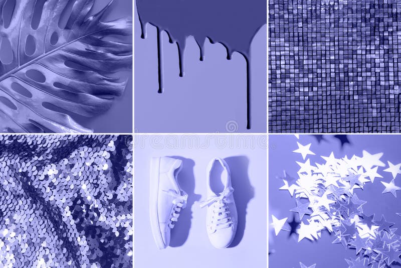 Collage Inspired by Trendy Very Peri Color. Concept of Color of the ...