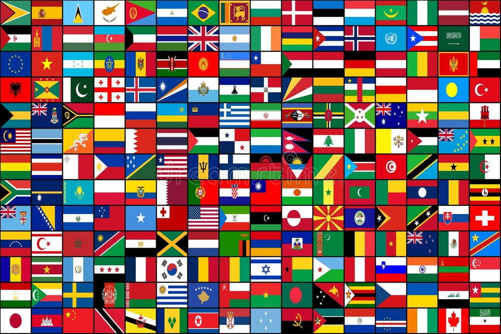 Collage of 208 International Flags with a Black Frame Around Them in ...