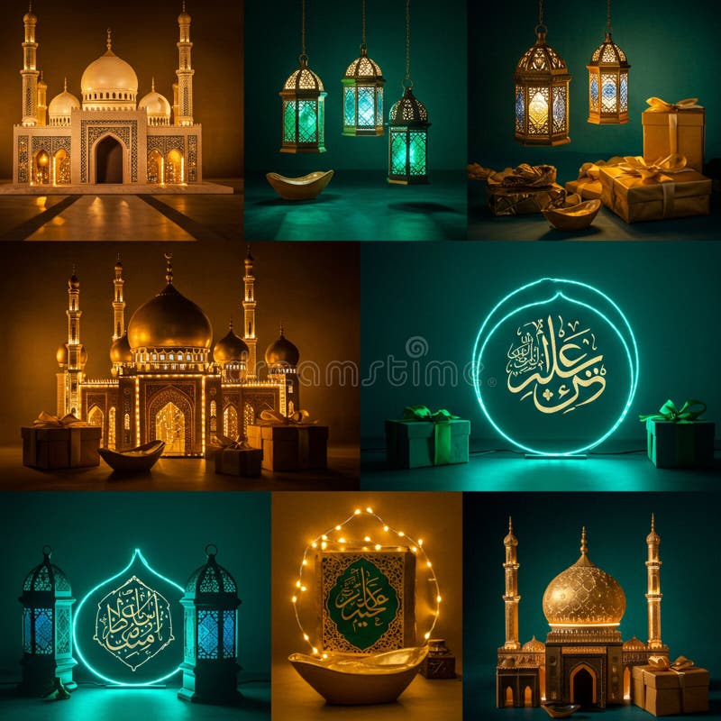 Collage of Islamic-themed Elements Featuring Intricately Designed Model ...
