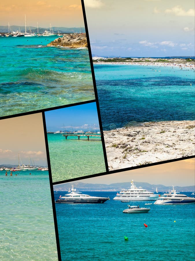 Collage of Island and Yachts on Calm Blue Ocean Stock Photo - Image of ...