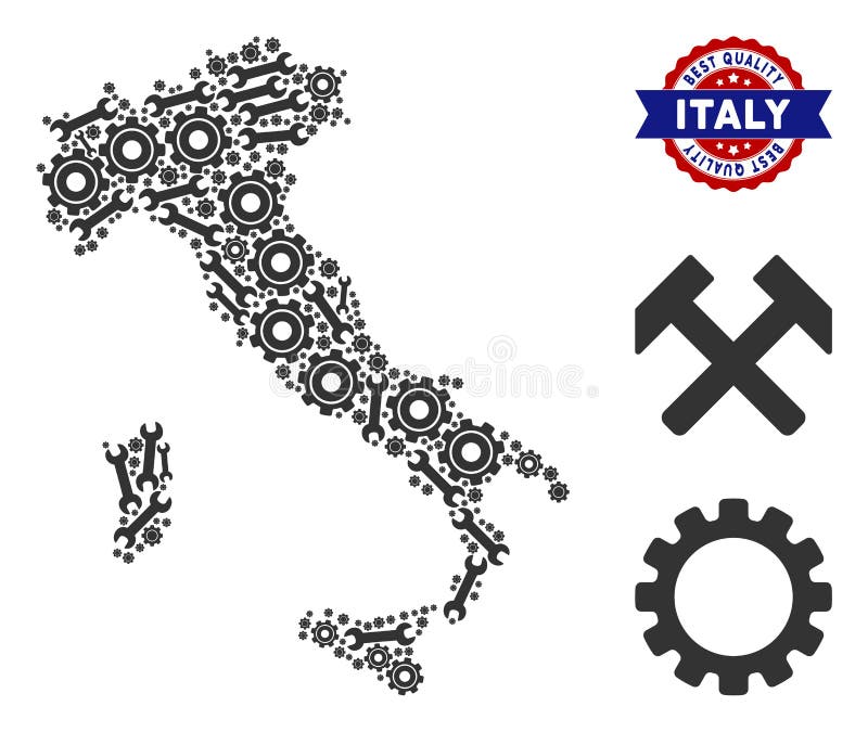 Collage Italy Map of Service Tools Stock Vector - Illustration of ...