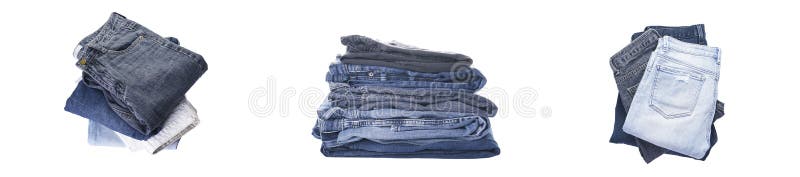 Collage of Jeans Close-up. Folded Different Jeans Isolated on White ...