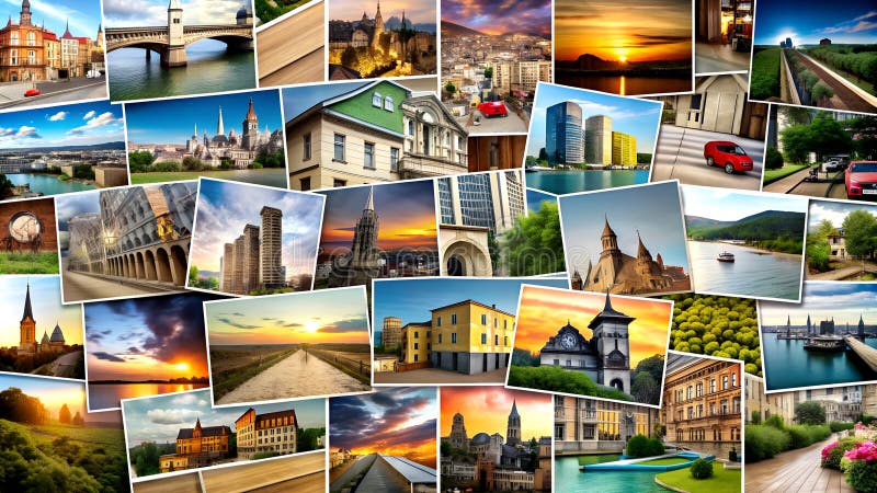 Collage: a Journey through Time and Place Generative AI Art Stock Photo ...