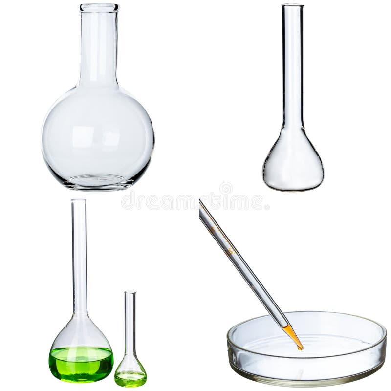 Collage of Laboratory Glassware on White Background Stock Image - Image ...