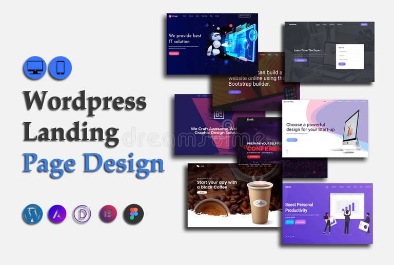 A Collage of Landing Pages for the Wordpress Page Design Stock Image ...
