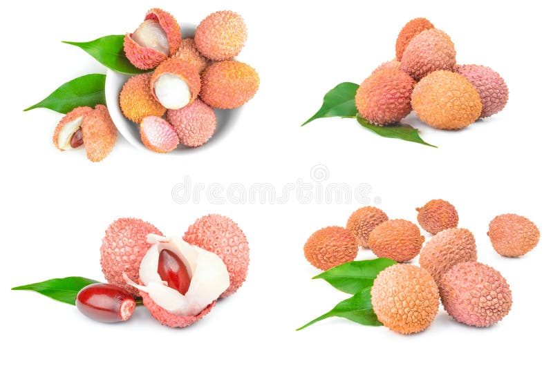 Set of Litchi on a White Background Cutout Stock Image - Image of fresh ...