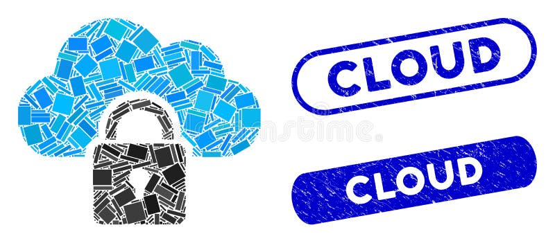 Rectangle Collage Locked Cloud with Grunge Cloud Seals Stock Vector - Illustration of ...