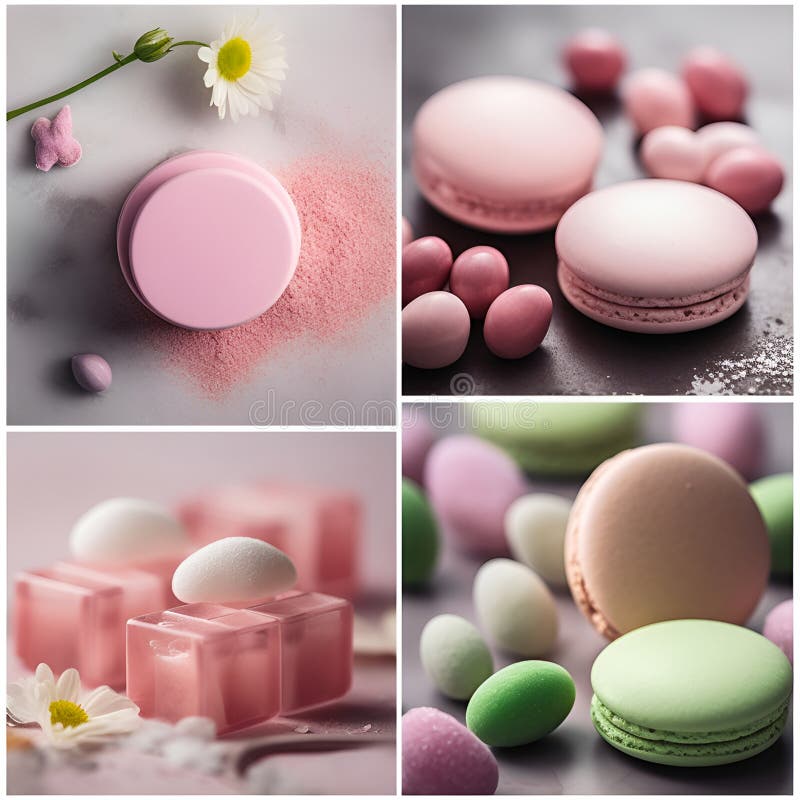 Collage of Macarons and Candies Closeup. AI Generated Stock ...