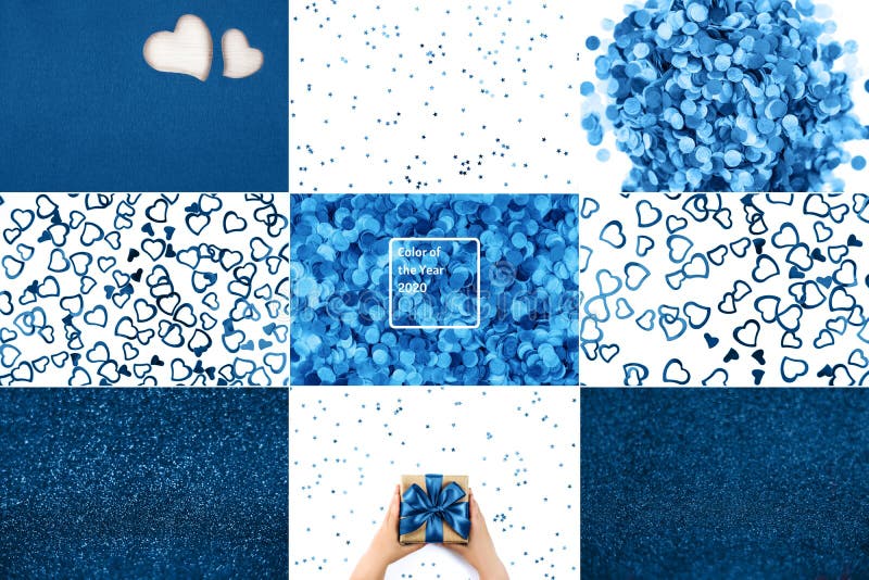 Collage Made from Different Pictures in Blue Color. Stock Image - Image ...