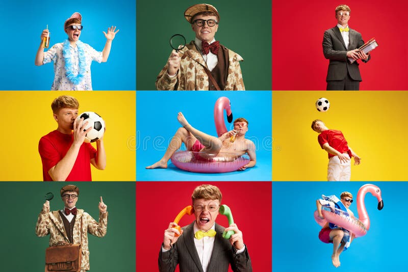 Collage Made of Different Portraits of Young Man Wearing Different ...