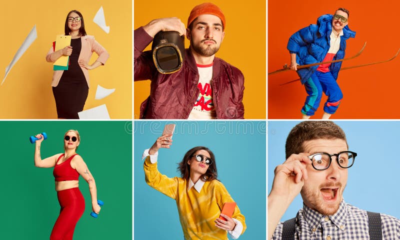 Collage Made of Different Young People Working, Resting, Doing Sports ...