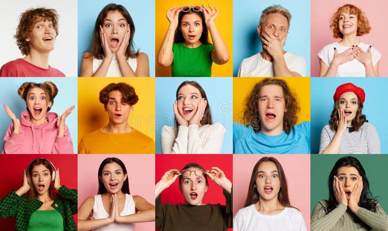 Collage Made of Many Different People. Men and Women Posing with ...