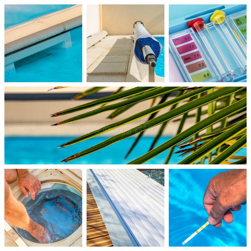 Collage Maintenance of a Private Pool Stock Photo - Image of filter ...
