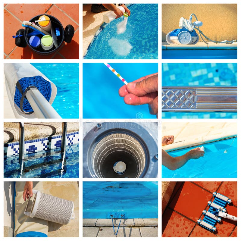 Collage Maintenance of a Private Pool Stock Photo - Image of equipment ...